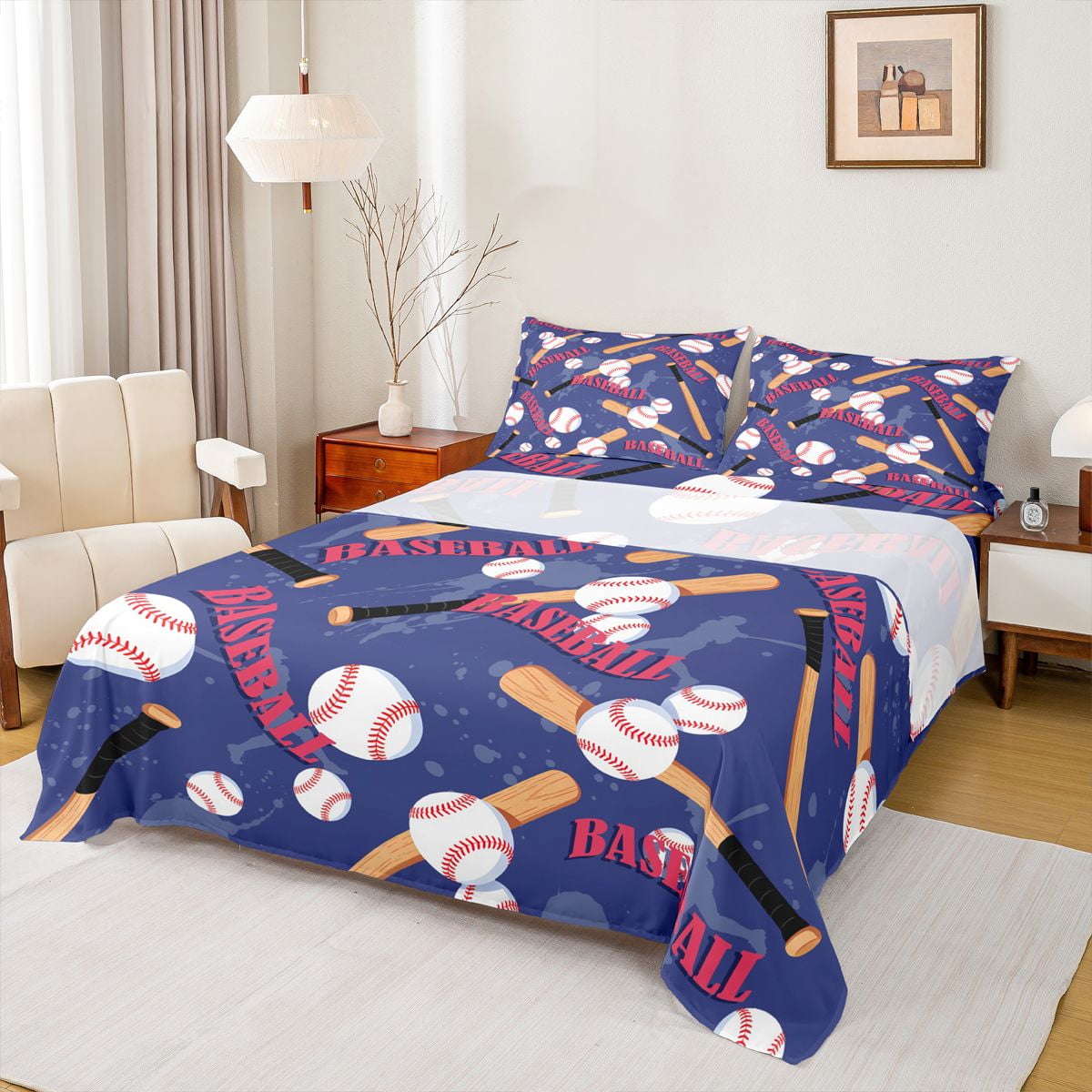 Castle Fairy Baseball Game Queen Sheet Sets for Kids Children,Sport Bed ...