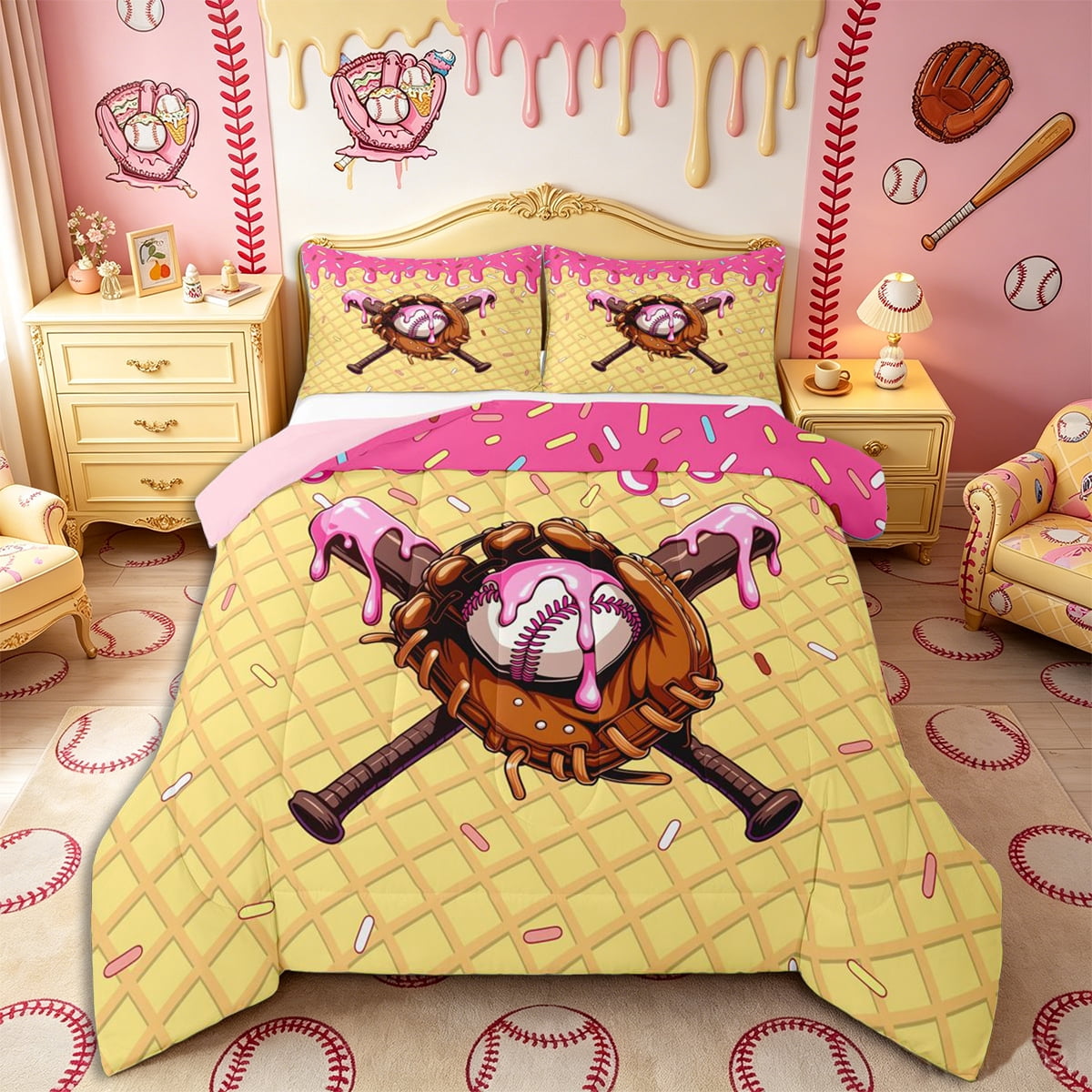 Castle Fairy Baseball Glove Bat Full Size Comforter Sets 3-Piece, Ice ...
