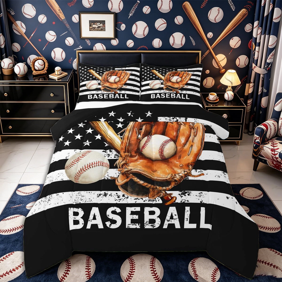 Castle Fairy Baseball Glove Bat Queen Comforter Set 3 Pieces, Vintage ...