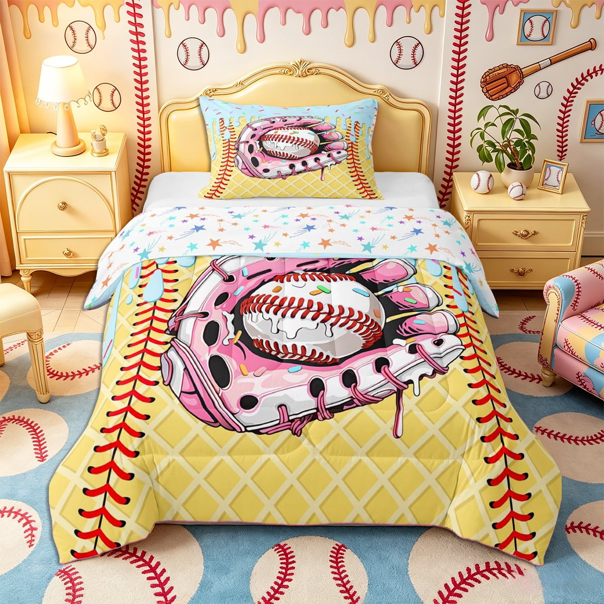 Castle Fairy Baseball Glove Print Twin Comforter Sets 2pcs, Ice Cream ...
