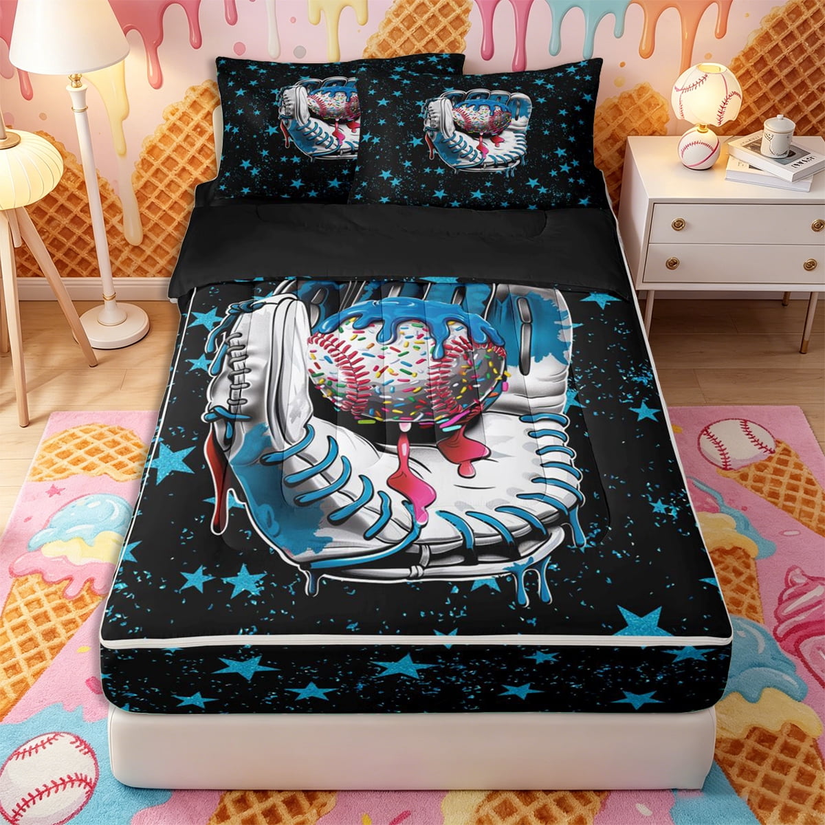 Castle Fairy Baseball Glove Print Zipper Twin Comforter Sets with ...