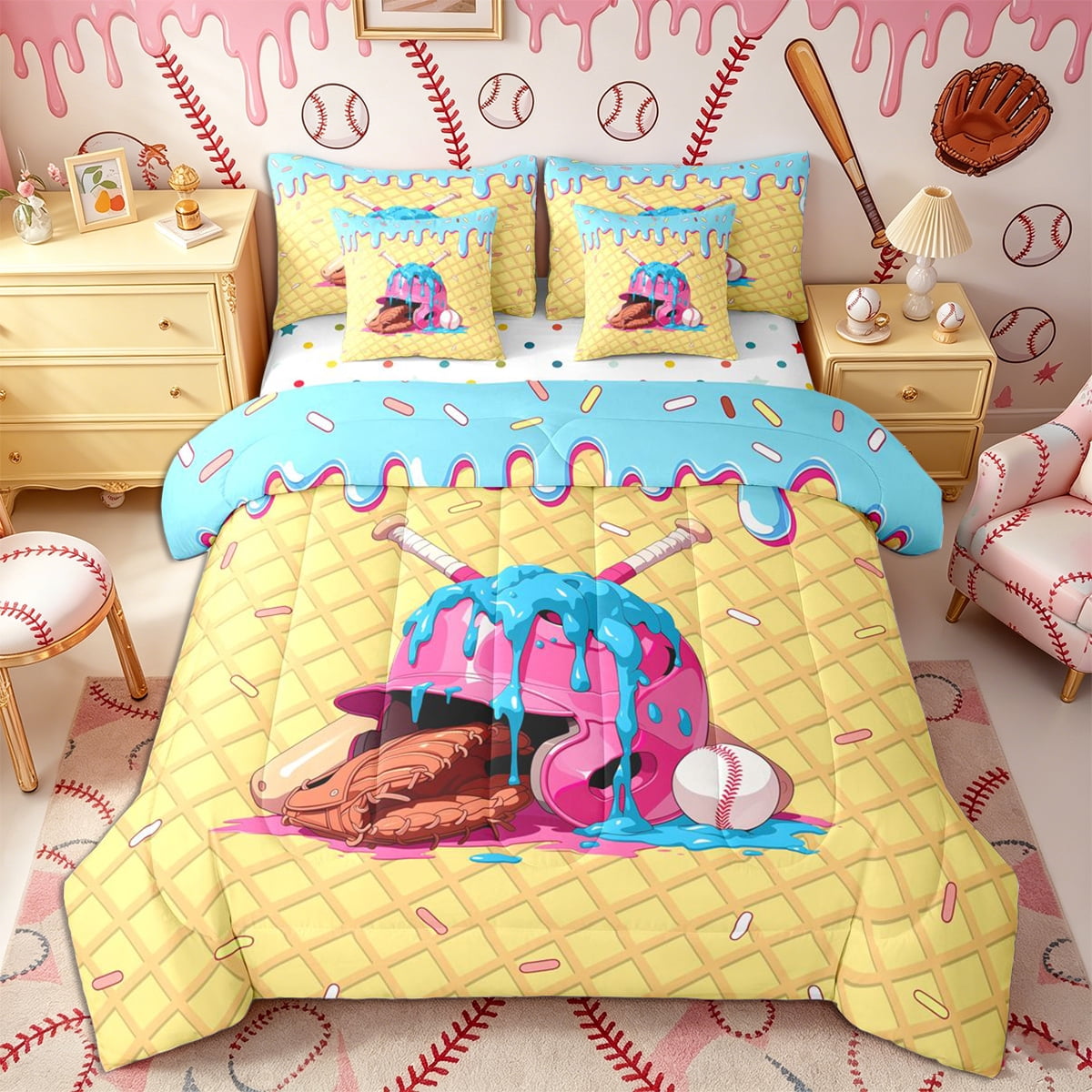 Castle Fairy Baseball Helmet Full Size Bedding Sets 7 Pieces, Waffle ...