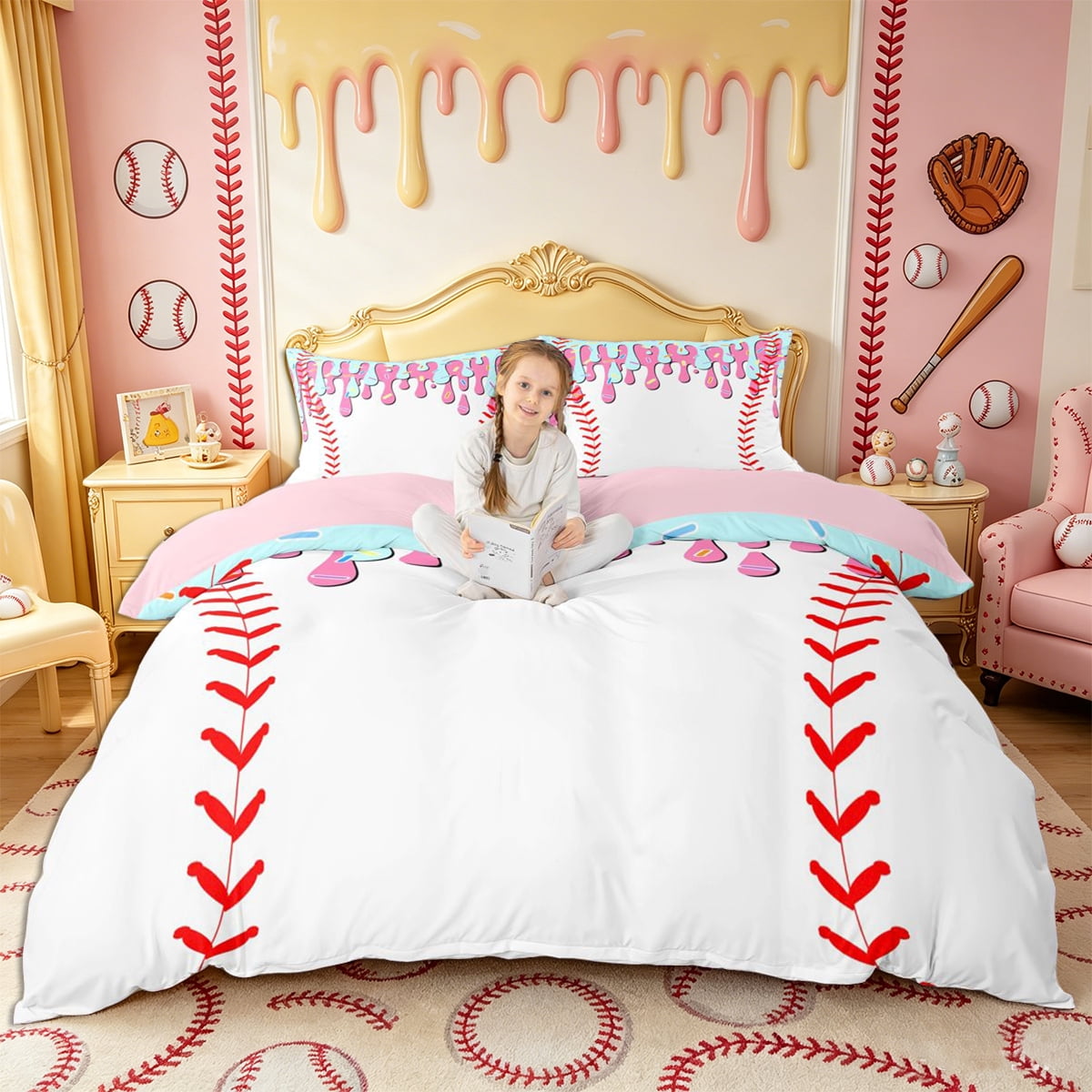 Castle Fairy Baseball Ice Cream Bedding, Sport Theme Duvet Cover Full ...