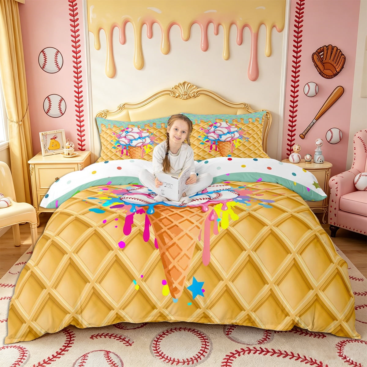 Castle Fairy Baseball Ice Cream Duvet Cover King, Sport Theme King ...