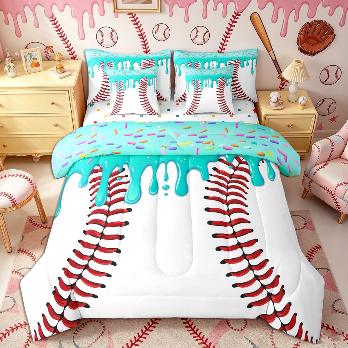 Castle Fairy Baseball Ice Cream Full Size Bedding Sets 7 Pieces, Ball ...