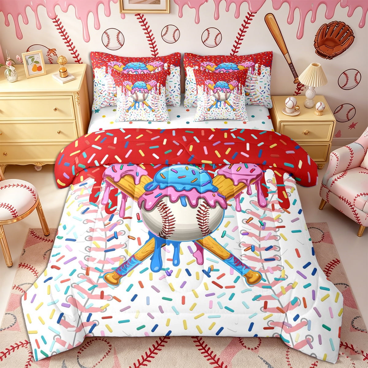Castle Fairy Baseball Ice Cream Full Size Bedding Sets 7 Pieces, Sport ...