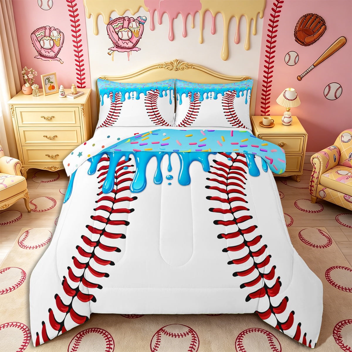 Castle Fairy Baseball Ice Cream King Size Comforter Sets 3pcs, Sport ...