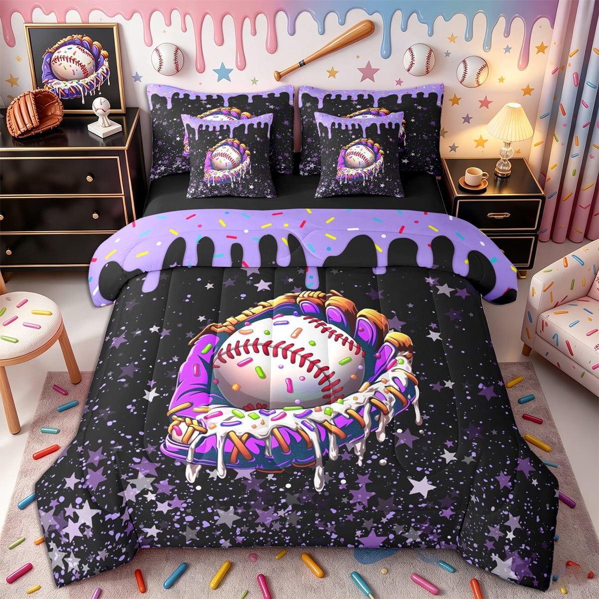 Castle Fairy Baseball Ice Cream Queen Bedding 7pcs, Gradient Stars ...