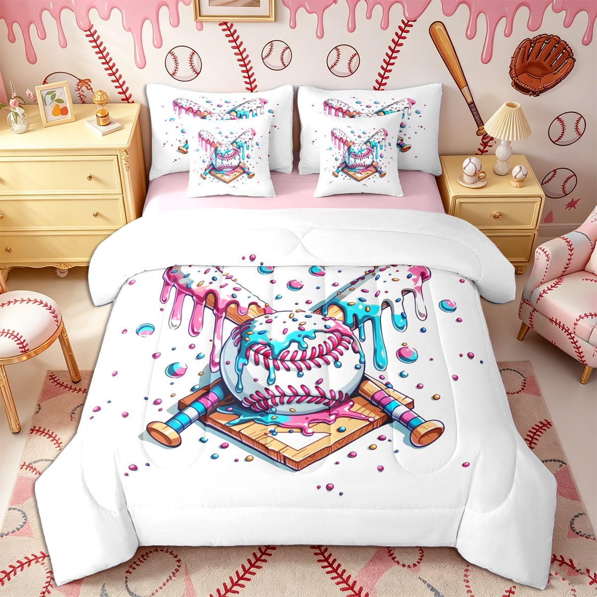 Castle Fairy Baseball Ice Cream Queen Bedding 7pcs, Sport Theme Splash ...
