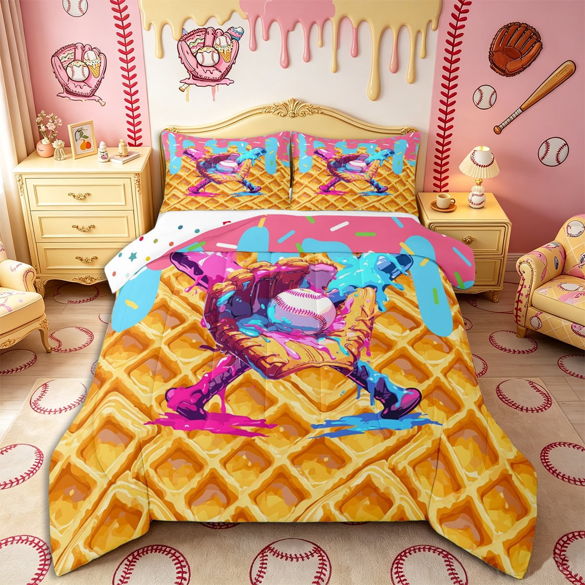 Castle Fairy Baseball Ice Cream Queen Comforter Set 3 Pieces, Sport ...