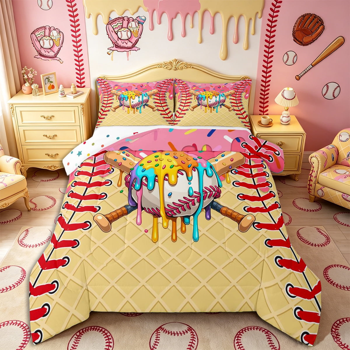 Castle Fairy Baseball Ice Cream Queen Comforter Set 3 Pieces, Sport ...