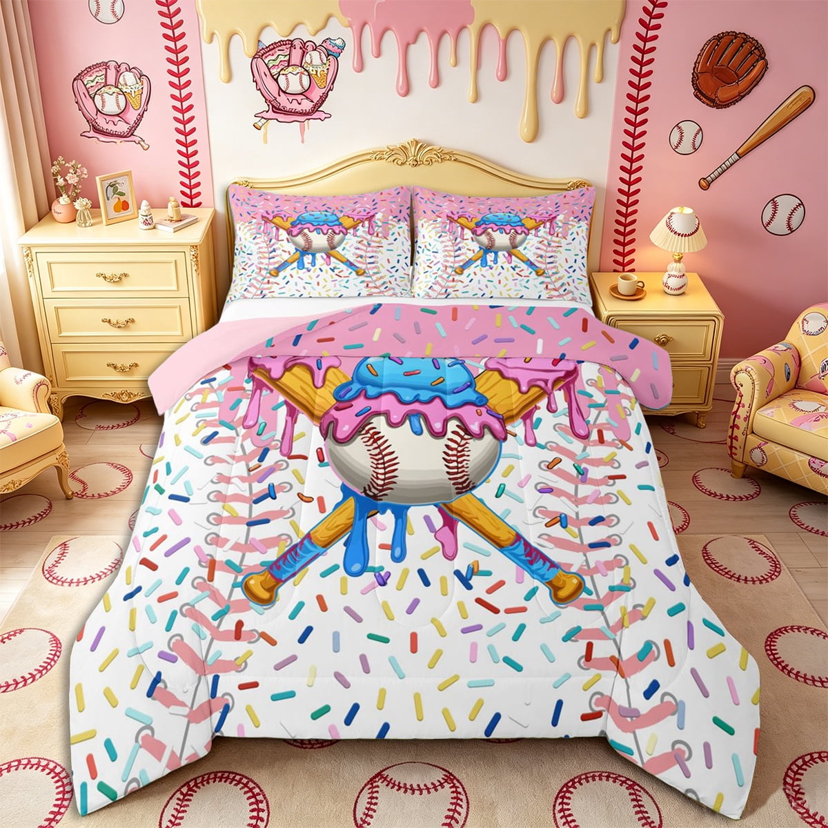 Castle Fairy Baseball Ice Cream Queen Comforter Set 3 Pieces, Sport ...