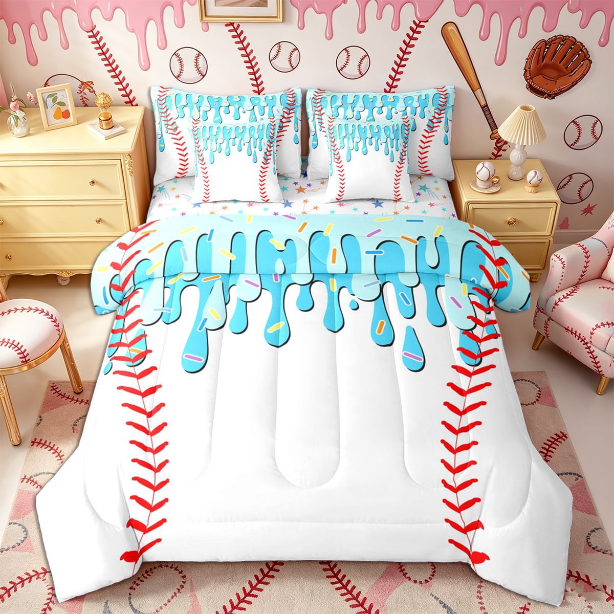 Castle Fairy Baseball Ice Cream Twin Bedding 7-Piece, Ball Gamer ...