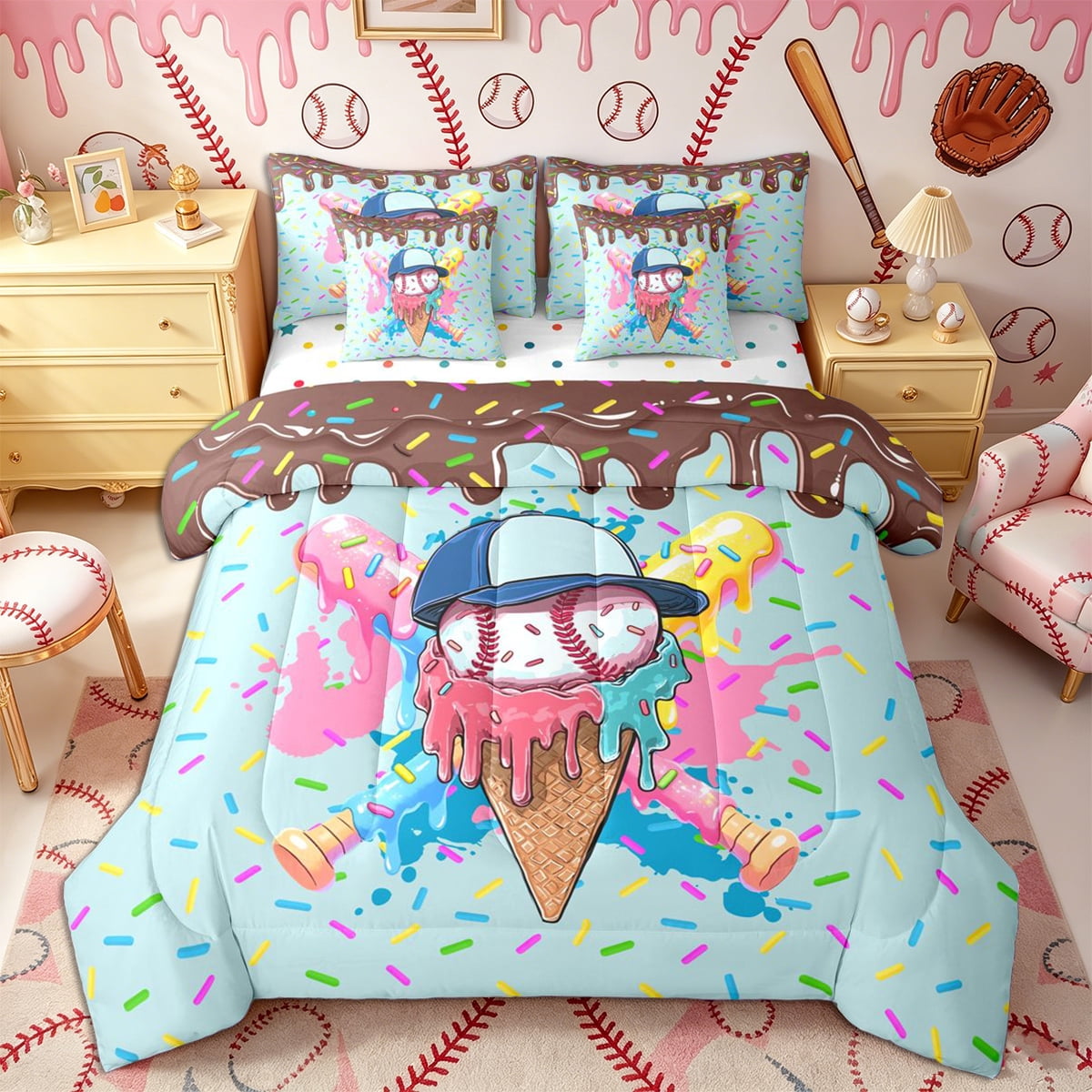 Castle Fairy Baseball Ice Cream Twin Bedding 7-Piece, Graffiti Splash ...