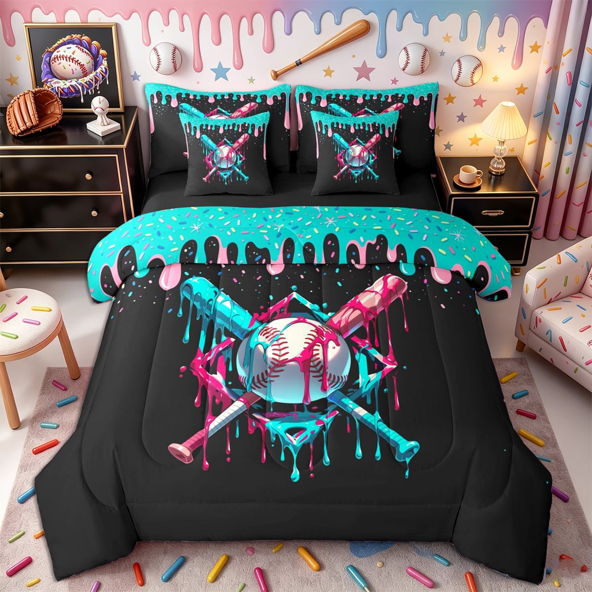 Castle Fairy Baseball Ice Cream Twin Bedding 7-Piece, Sport Splash ...