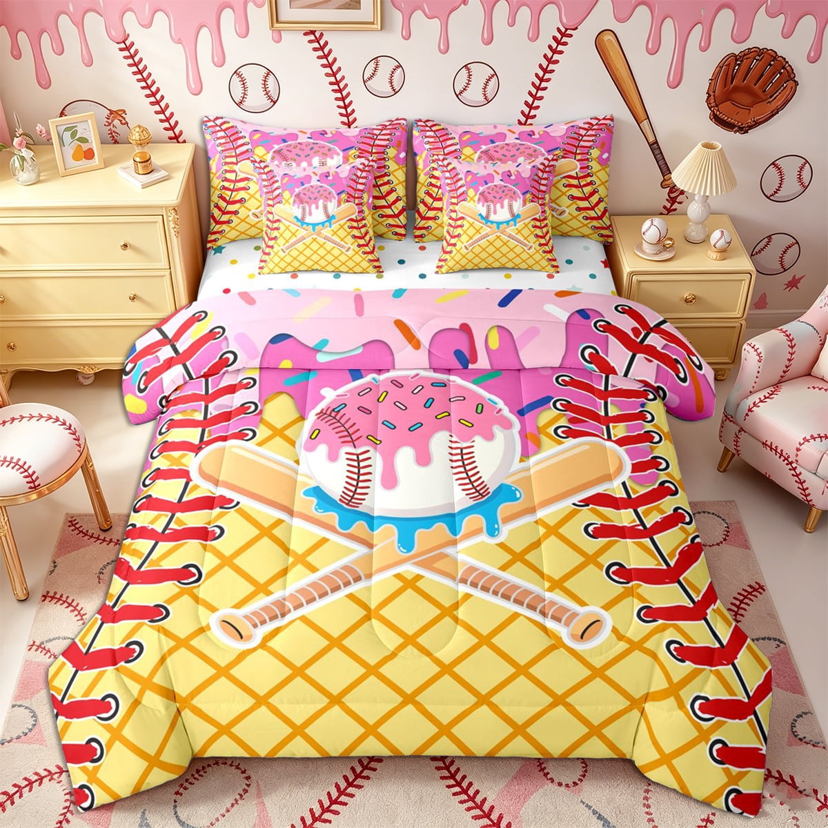 Castle Fairy Baseball Ice Cream Twin Bedding 7-Piece, Sport Theme ...
