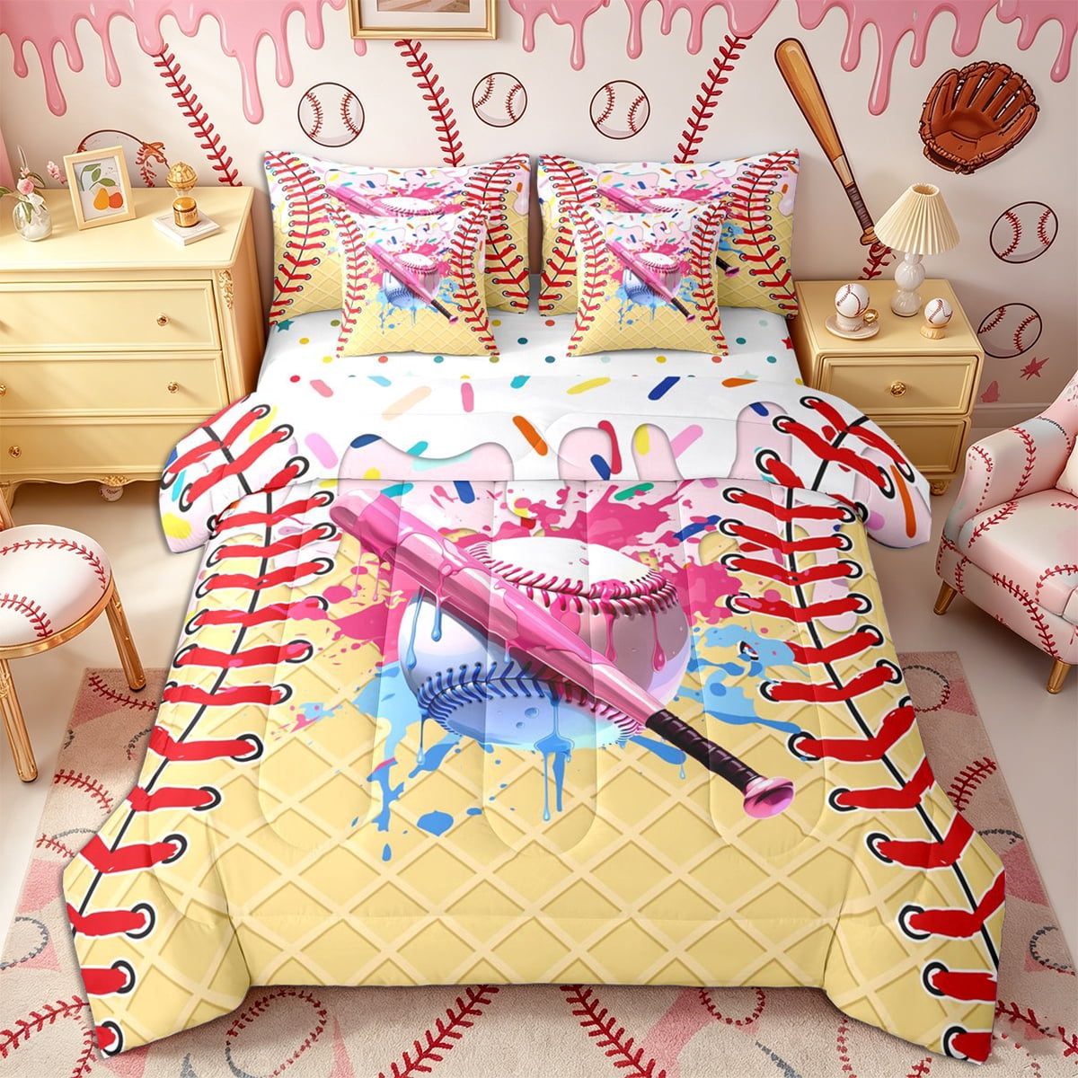 Castle Fairy Baseball Ice Cream Twin Bedding 7-Piece, Sport Theme ...
