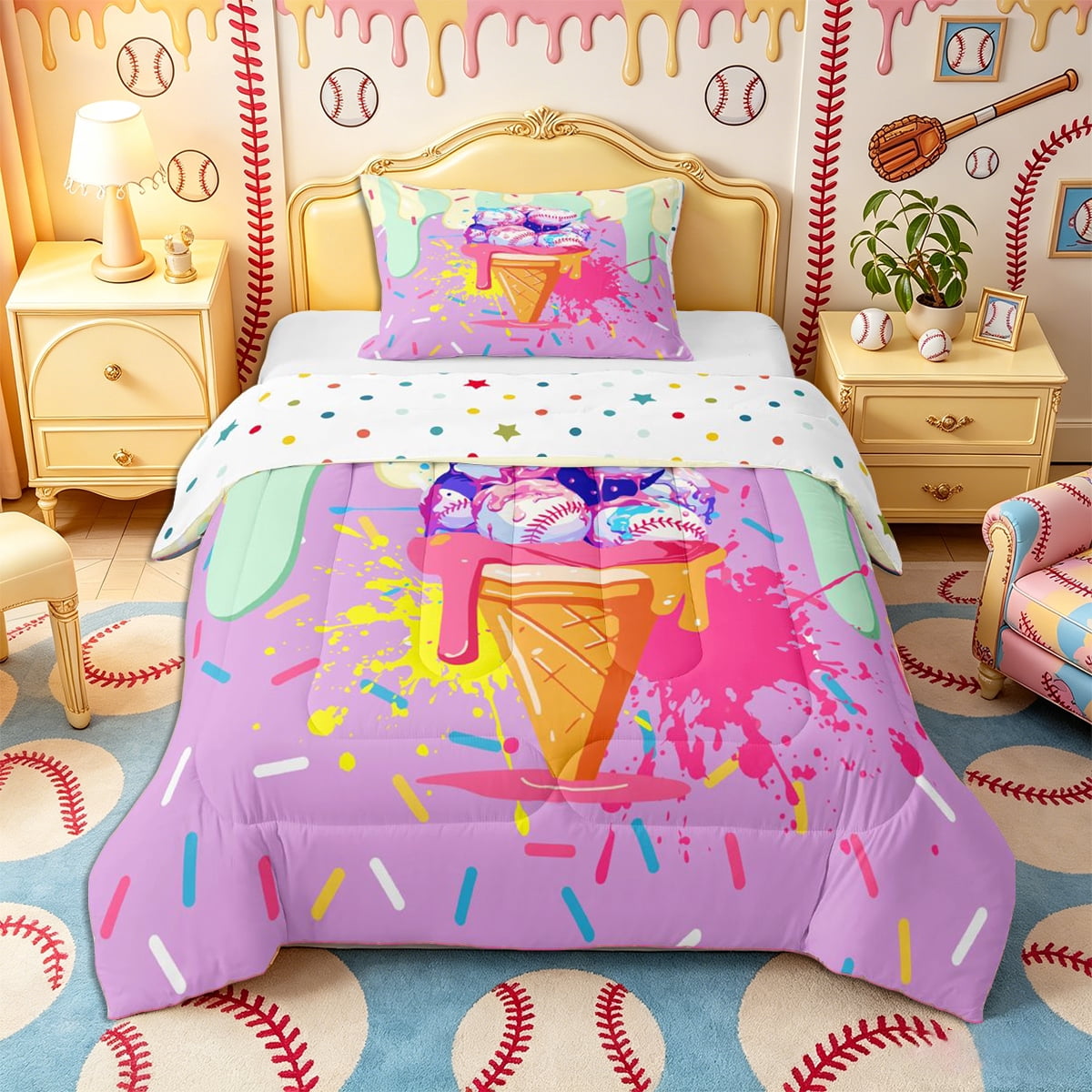 Castle Fairy Baseball Ice Cream Twin Comforter Sets 2pcs, Sport Theme ...