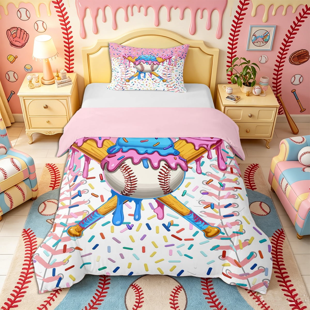 Castle Fairy Baseball Ice Cream Twin Duvet Cover, Sport Theme Dessert ...