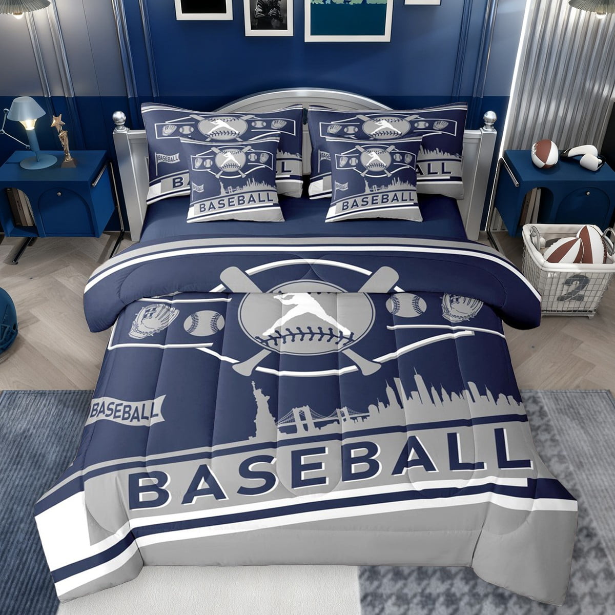 Castle Fairy Baseball Print Boy Girl Bedding Comforter Set 7-Piece ...