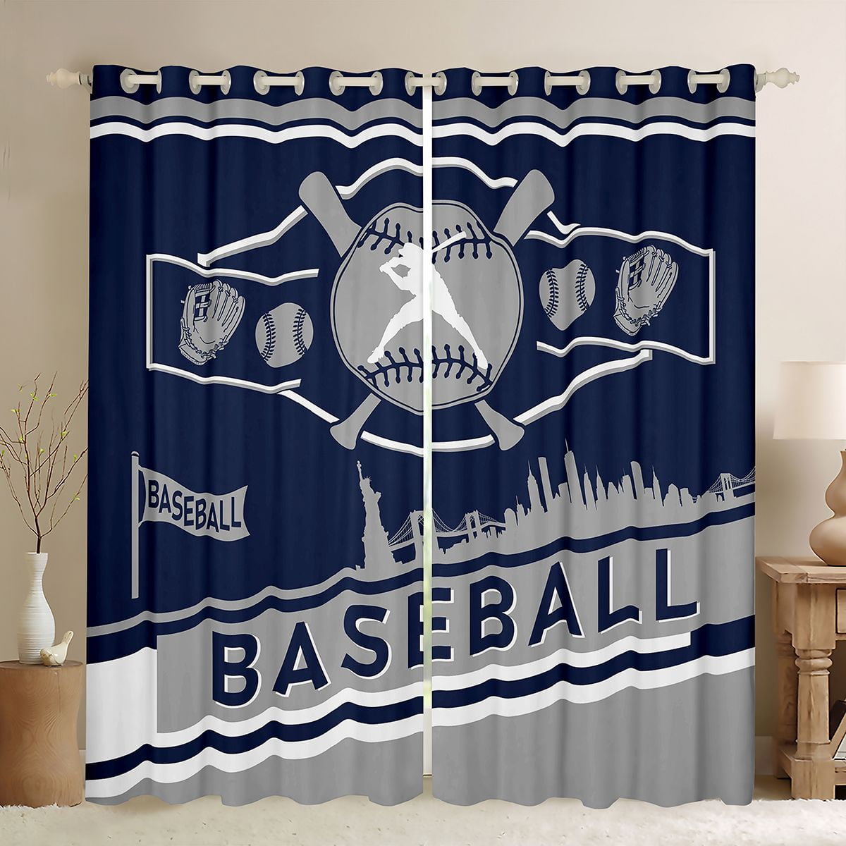 Castle Fairy Baseball Print Boy Girl Black Out Curtains,Sport City ...