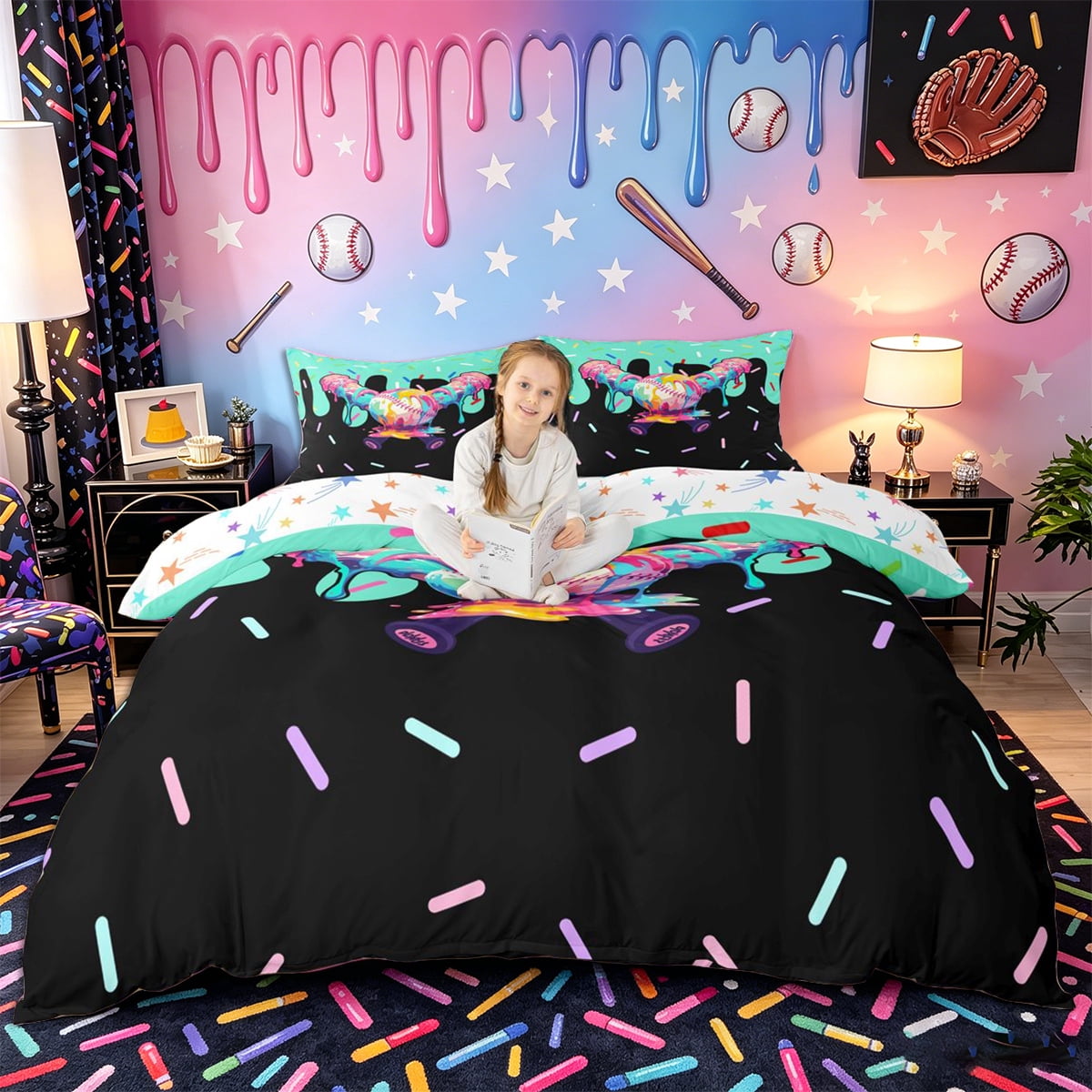 Castle Fairy Baseball Print Duvet Cover King, Ice Cream Drip King ...