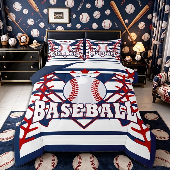 Castle Fairy Baseball Print Queen Comforter Set 3 Pieces, Geometric ...