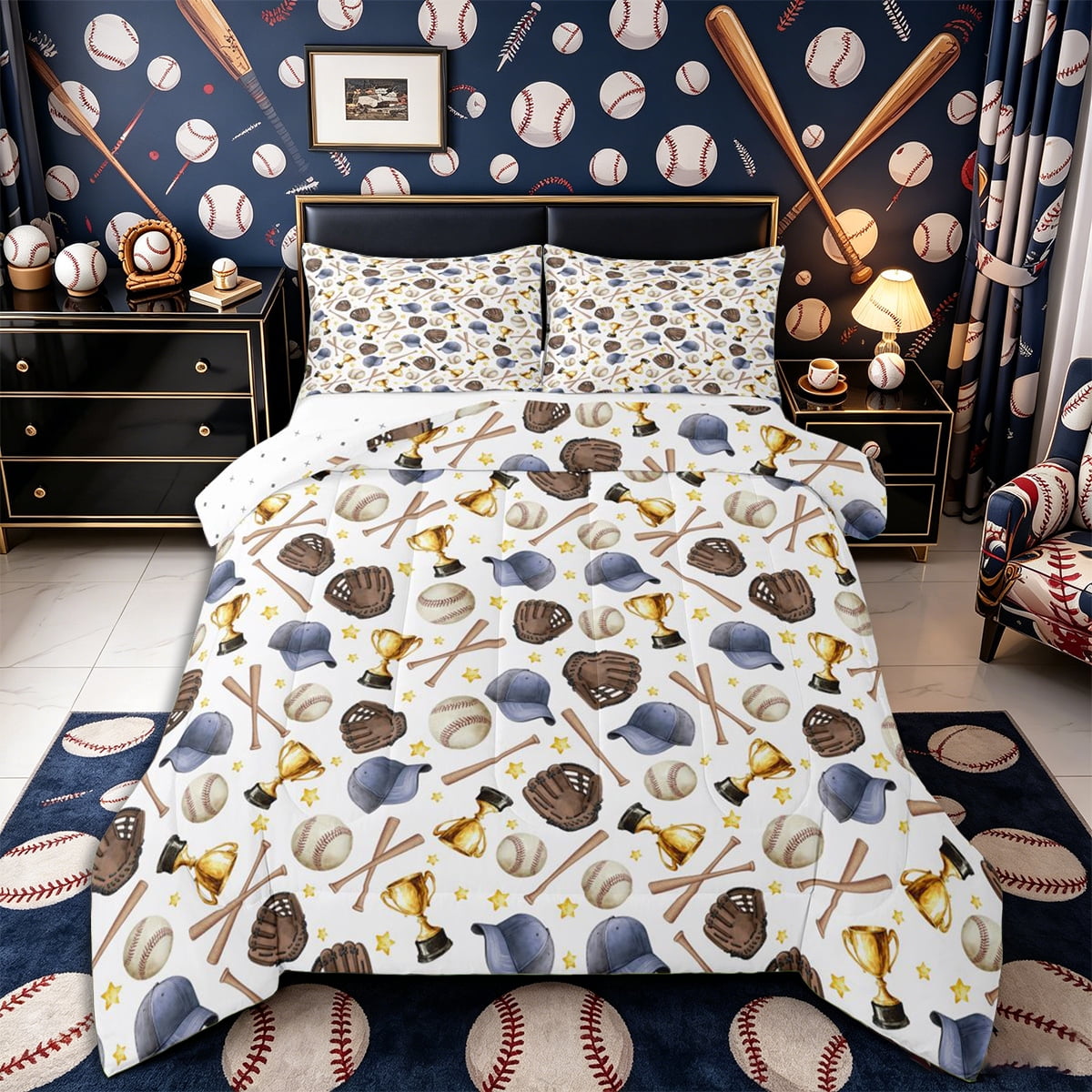Castle Fairy Baseball Print Queen Comforter Set 3 Pieces, Watercolor ...
