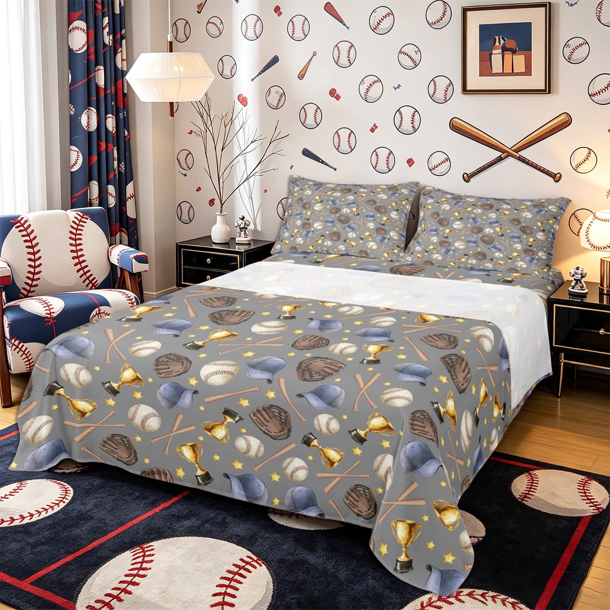 Castle Fairy Baseball Print Queen Sheets 4 Pieces, Watercolor Stars ...