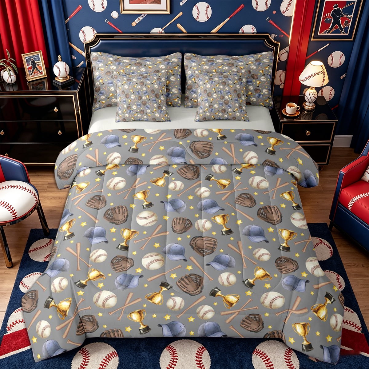 Castle Fairy Baseball Print Twin Bedding 7-Piece, Watercolor Stars ...