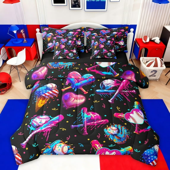 Castle Fairy Baseball Print Twin Bedding Sets,Sport Graffiti Splash ...
