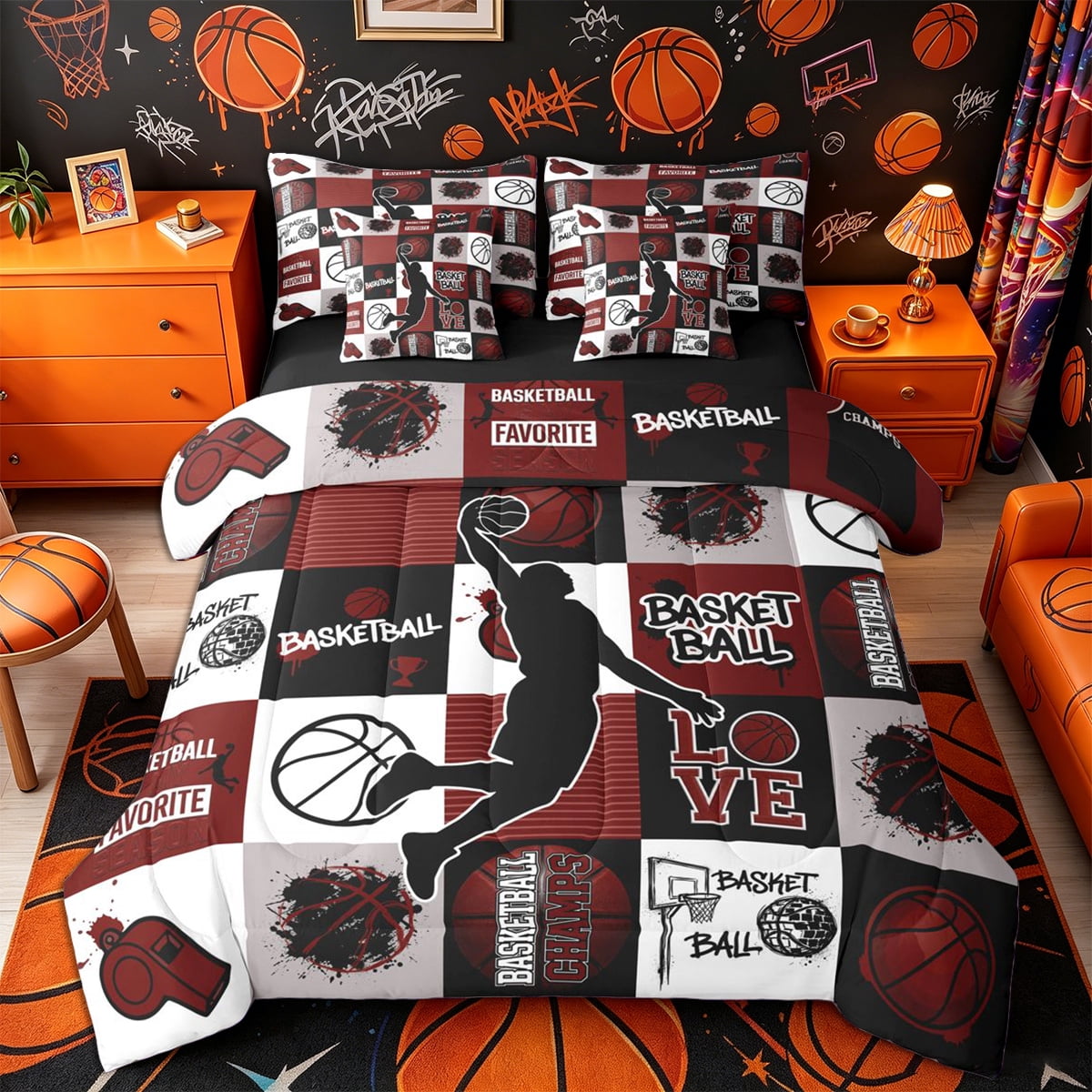 Castle Fairy Basketball Collage Full Size Bedding Sets 7 Pieces, Sport ...