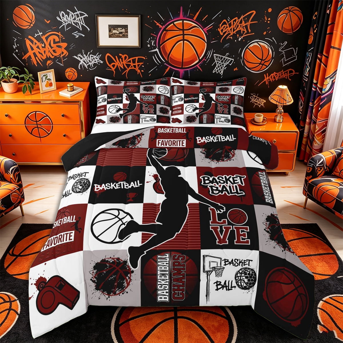 Castle Fairy Basketball Collage King Size Comforter Sets 3pcs, Sport ...