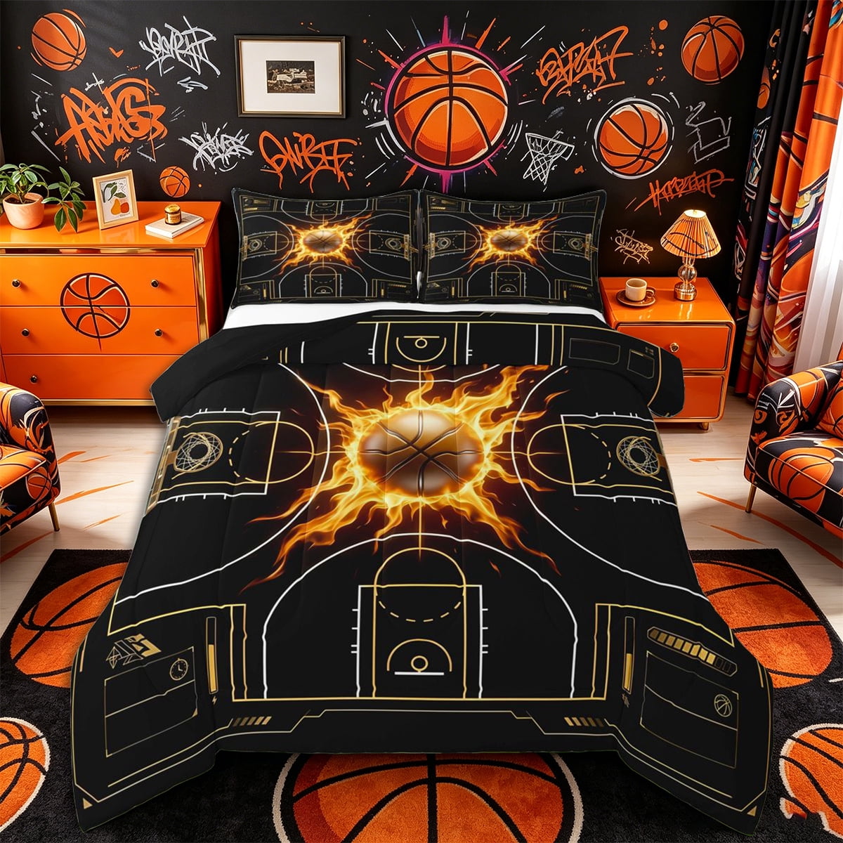 Castle Fairy Basketball Court Print Queen Comforter Set 3 Pieces, Sport ...