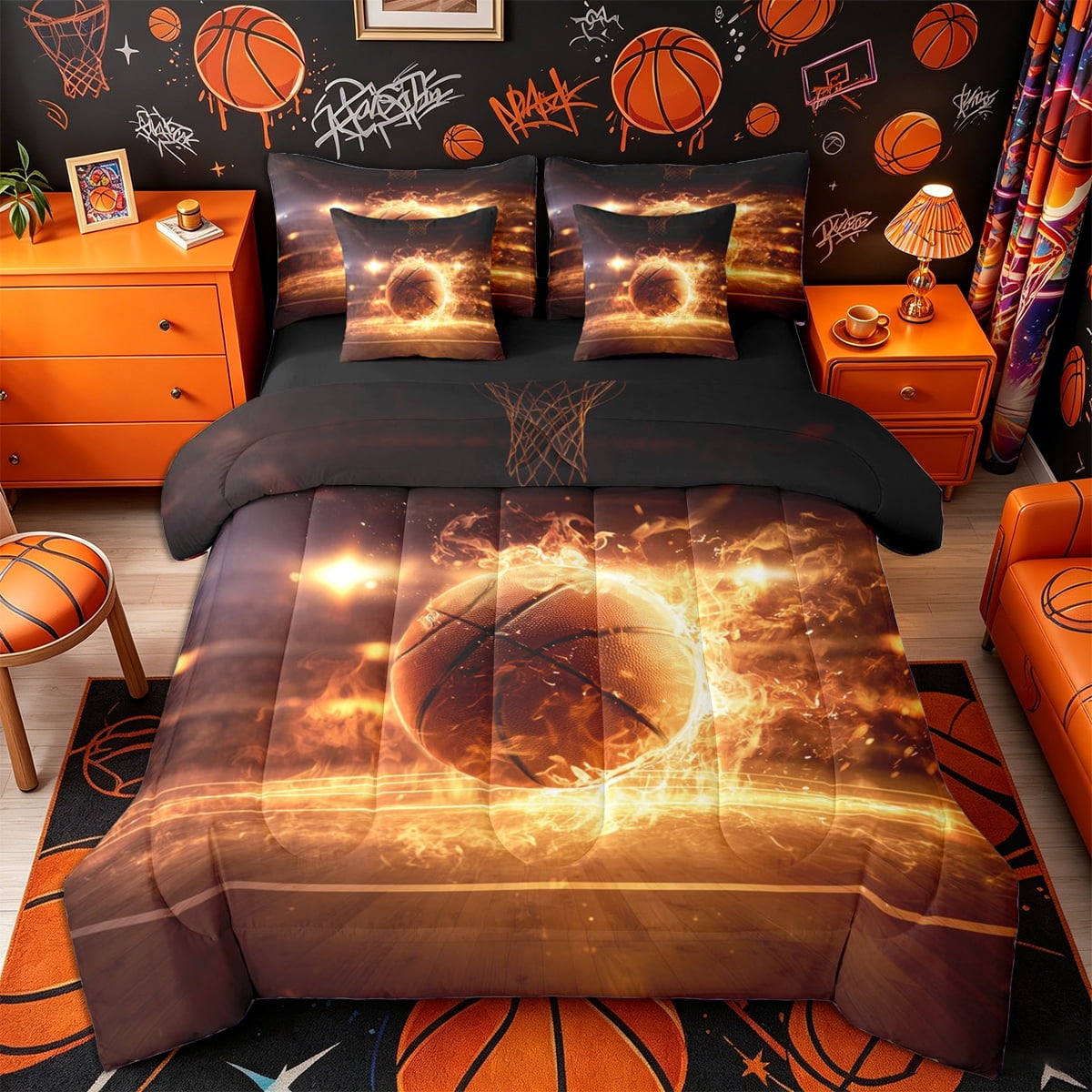 Castle Fairy Basketball Flame Twin Bedding 7-Piece, Sport Theme Bedding ...