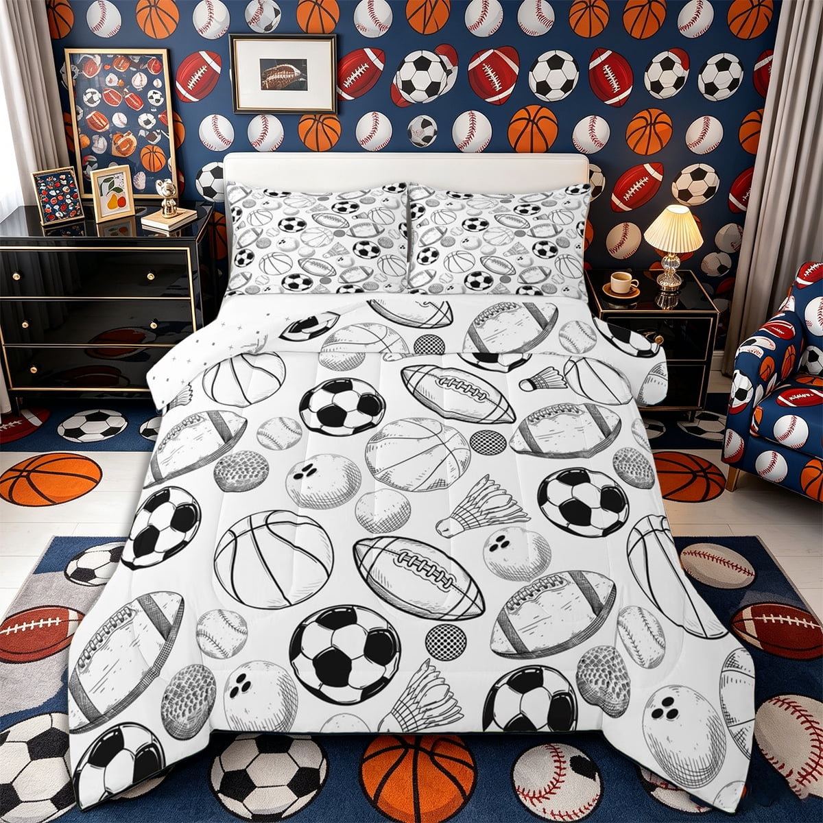 Castle Fairy Basketball Football Soccer Queen Comforter Set 3 Pieces ...