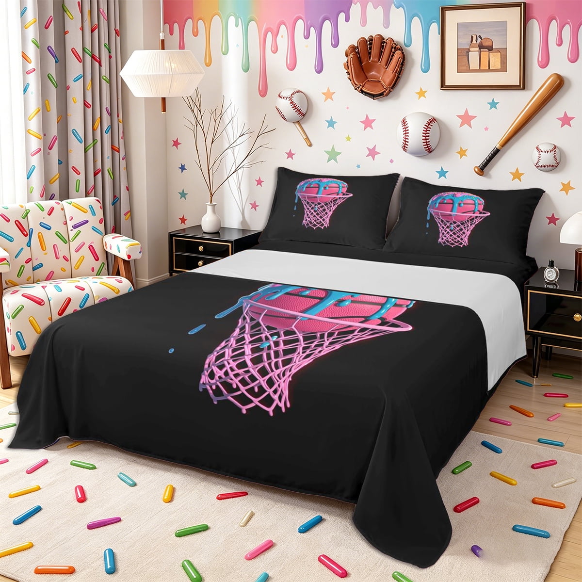 Castle Fairy Basketball Ice Cream Bed Sheets 4-Piece, Sport Theme Full ...