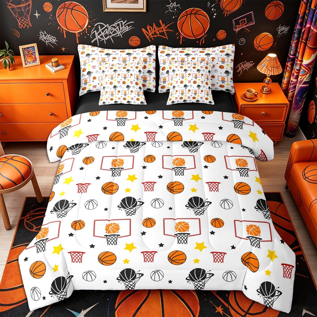 Castle Fairy Basketball Print King Bedding 7pcs, Sport Stars Print King ...