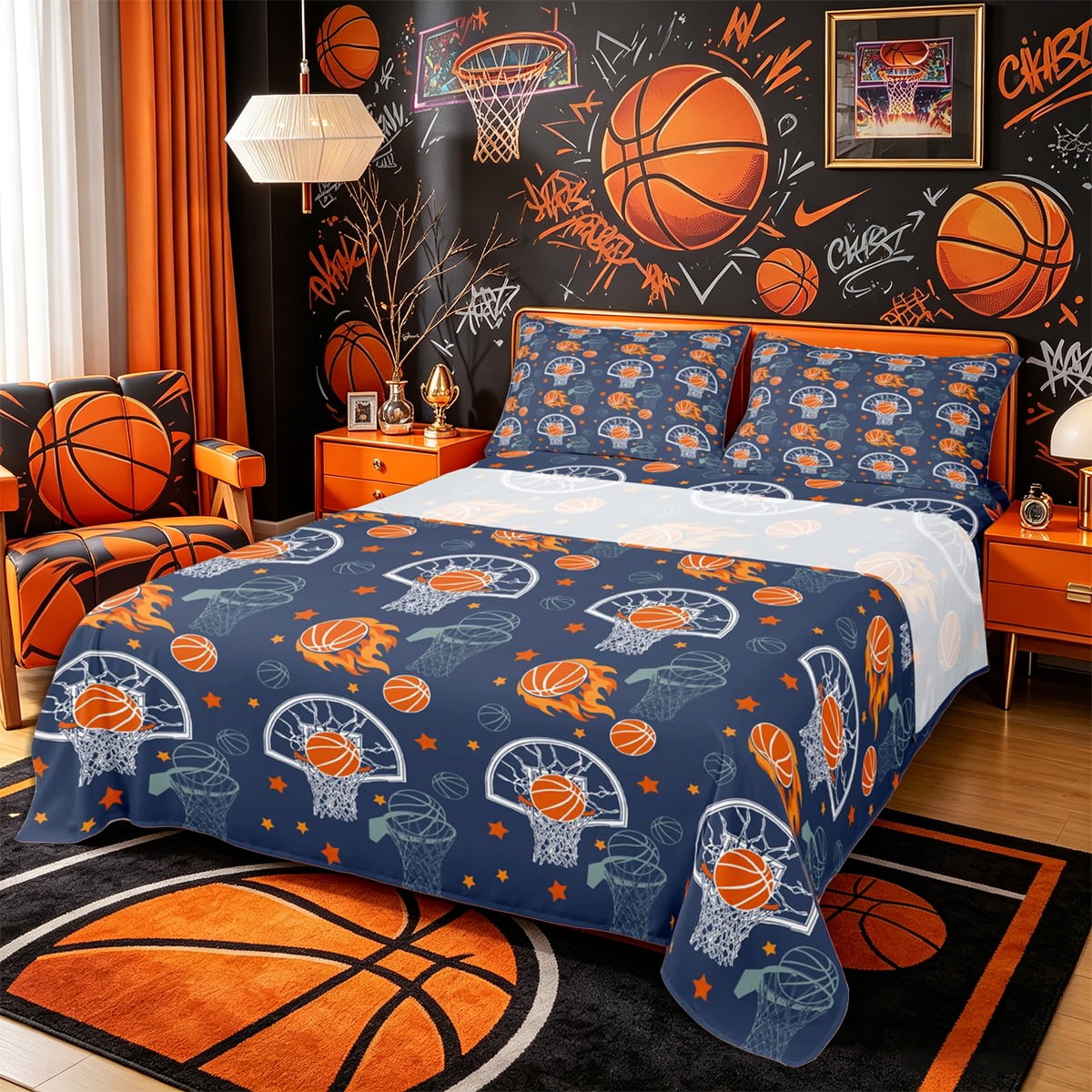 Castle Fairy Basketball Print Queen Sheets 4 Pieces, Sport Stars Print ...
