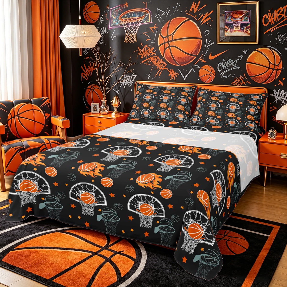 Castle Fairy Basketball Stars Print Bed Sheets 4-Piece, Sport Theme ...