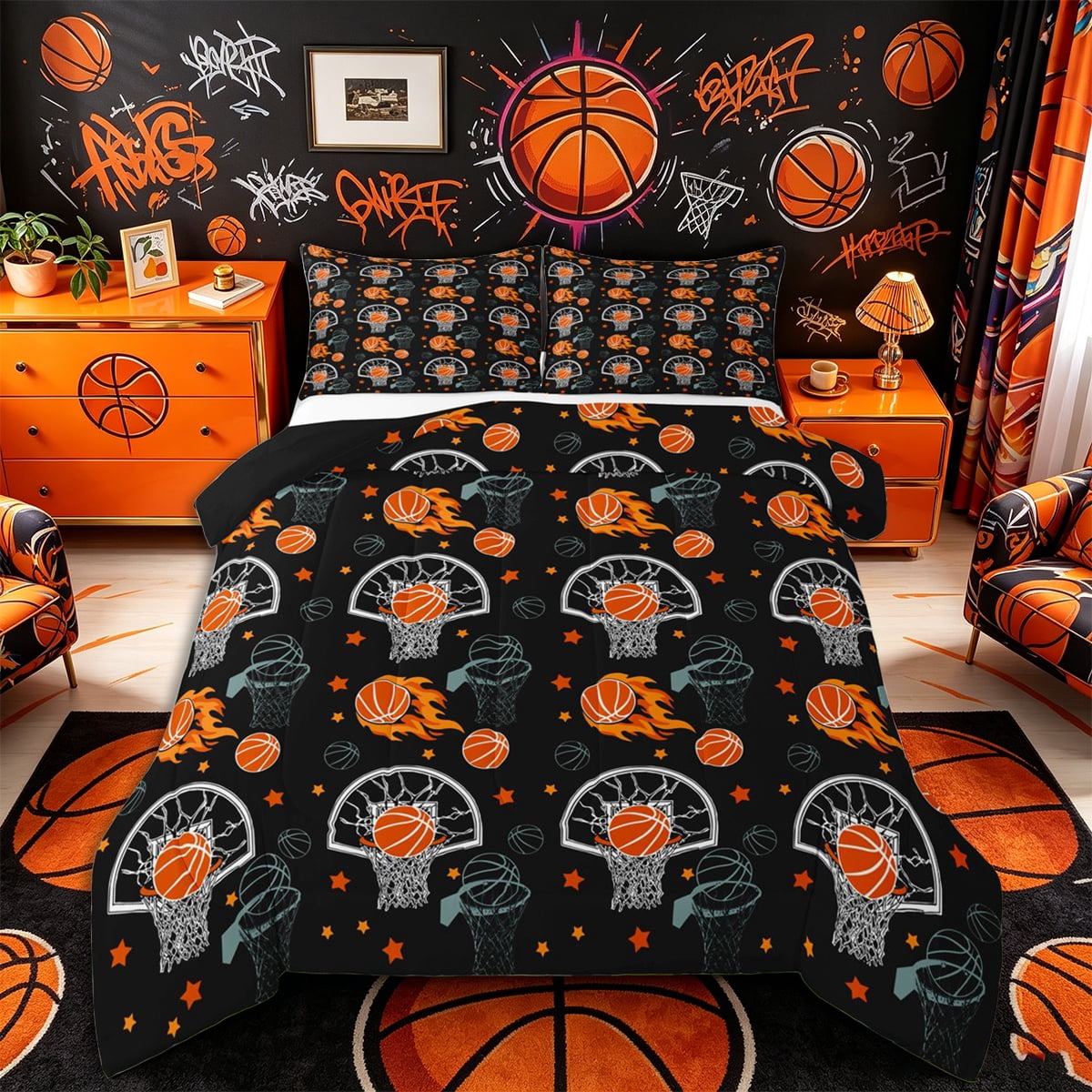 Castle Fairy Basketball Stars Print King Size Comforter Sets 3pcs ...