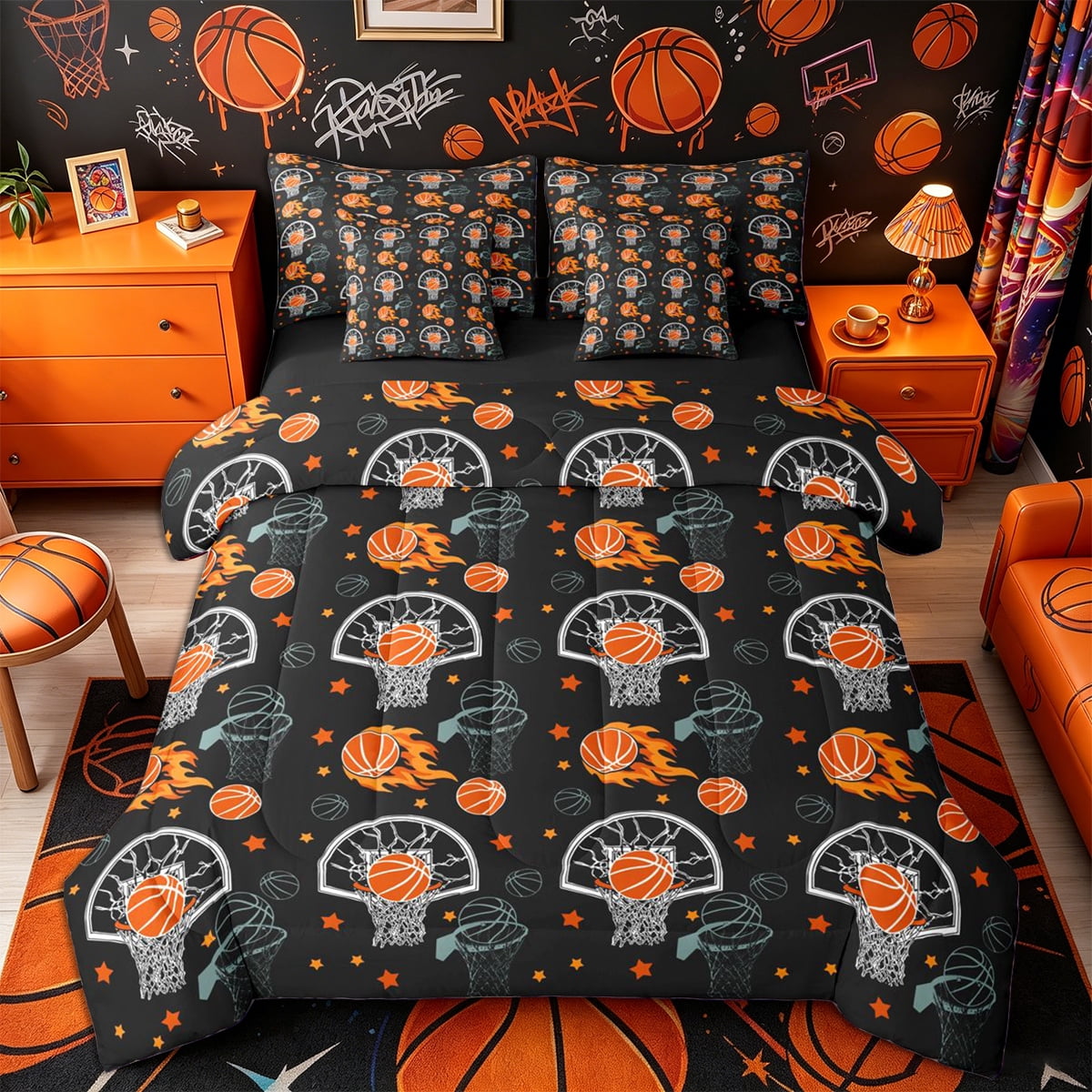 Castle Fairy Basketball Stars Print Queen Bedding 7pcs, Sport Theme ...