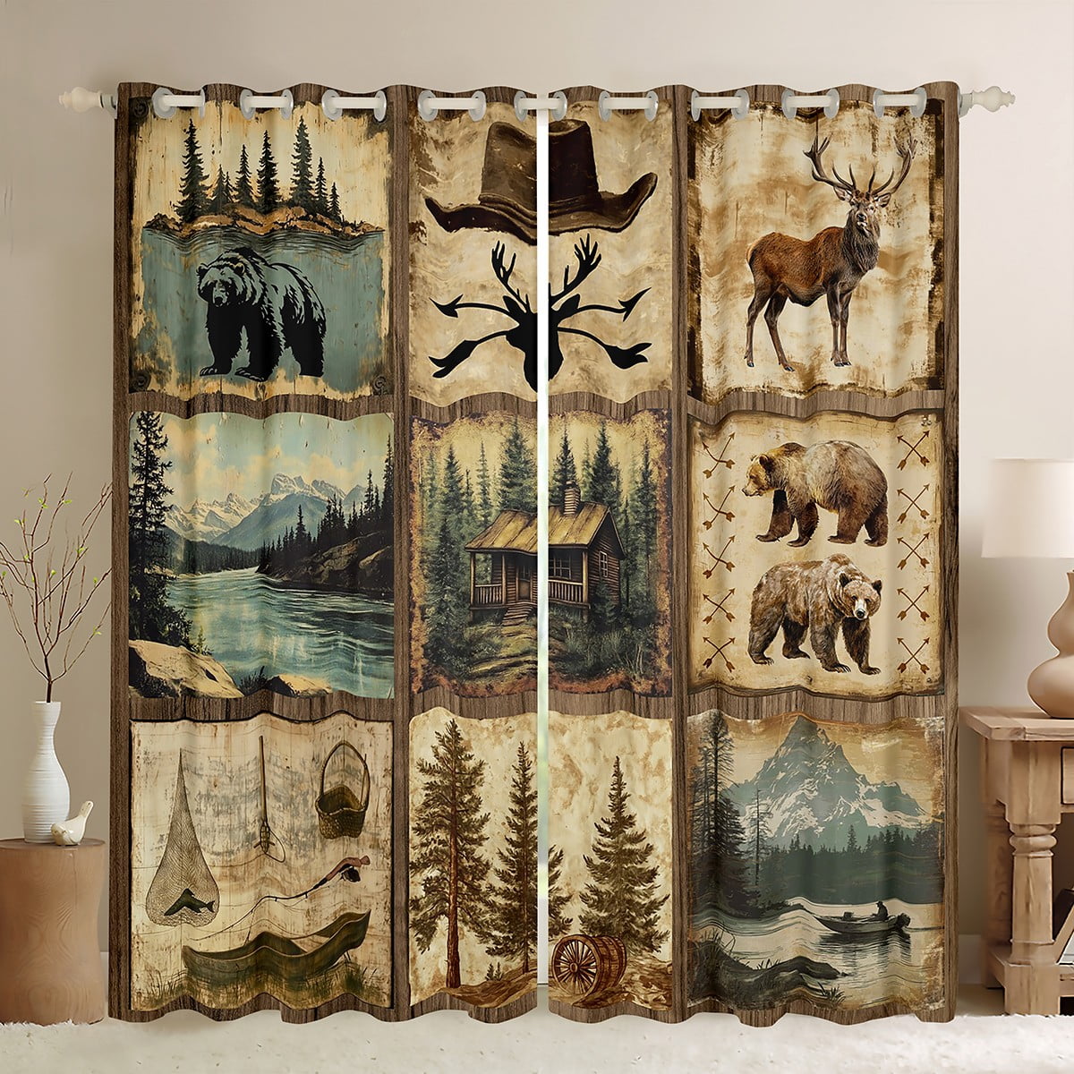 Castle Fairy Bear Curtains Pack of 2 (42x84 Each),Vintage Jungle Cabin ...