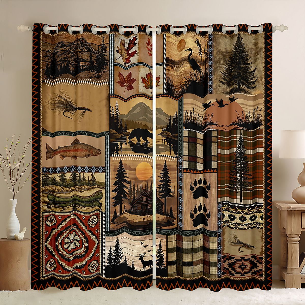 Castle Fairy Bear Deer Blackout Curtains Set of 2 (52x84 Each),Fishing ...