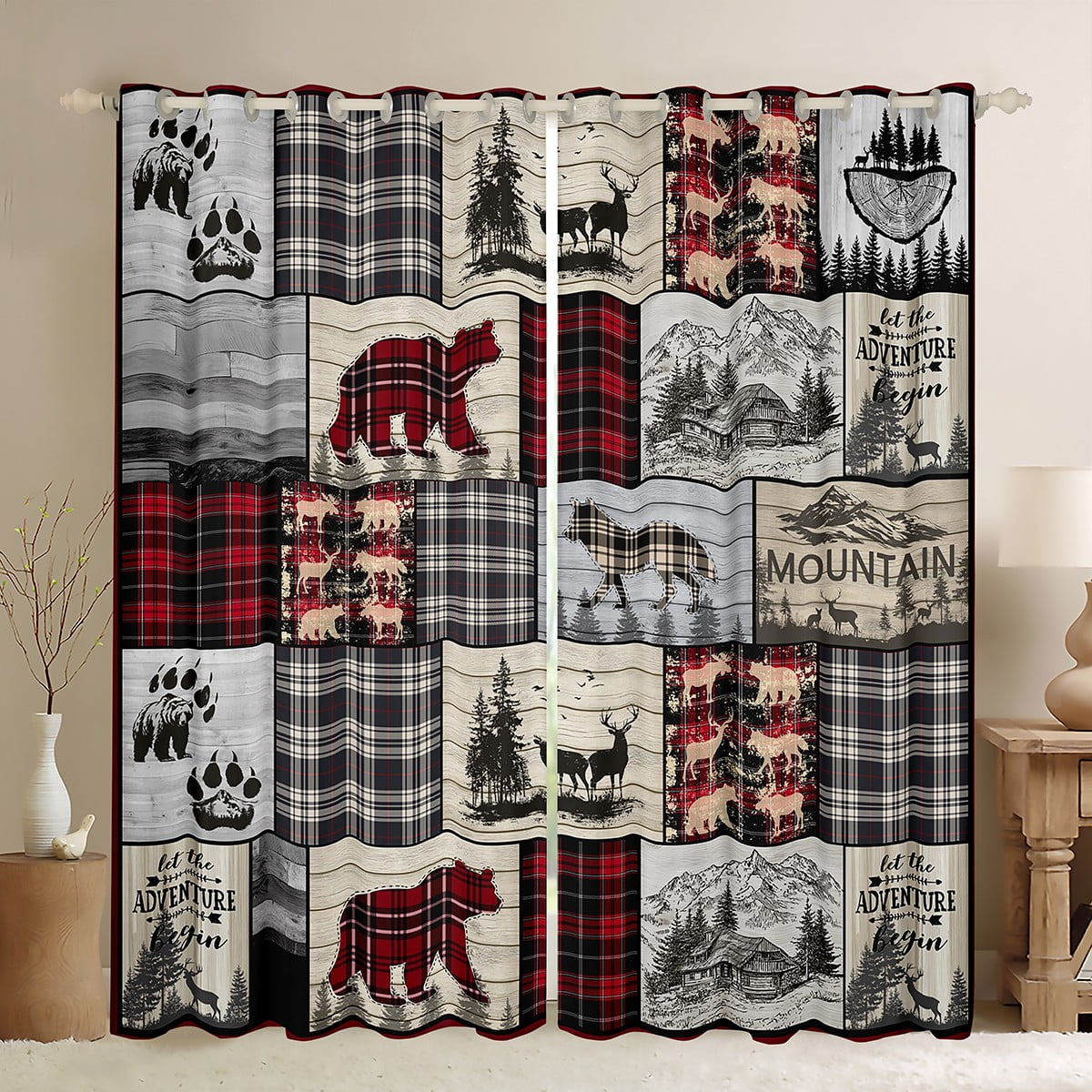 Castle Fairy Bear Deer Curtains Pack of 2 (42x84 Each),Checkered ...