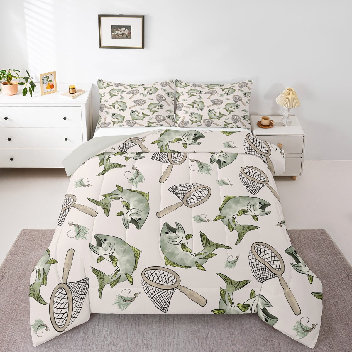 Castle Fairy Big Bass Fish 3 Pieces Queen Comforter Set,Fishing Hunting ...