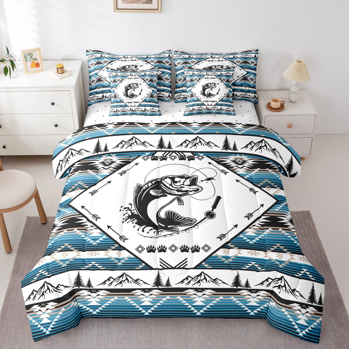 Castle Fairy Big Bass Fish Bedding Comforter Set 7pcs for Boys Girls ...