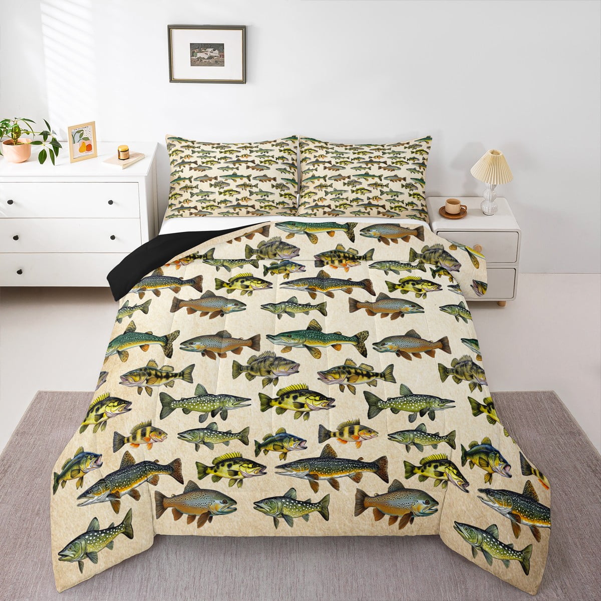 Castle Fairy Big Bass Fish Boy Queen Comforter Set,Lake Life Bedding ...