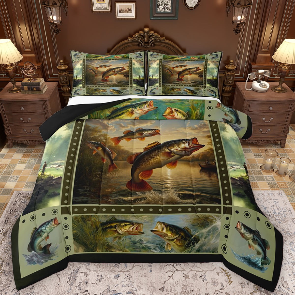 Castle Fairy Big Bass Fish Full Size Comforter Sets 3-Piece for Female ...