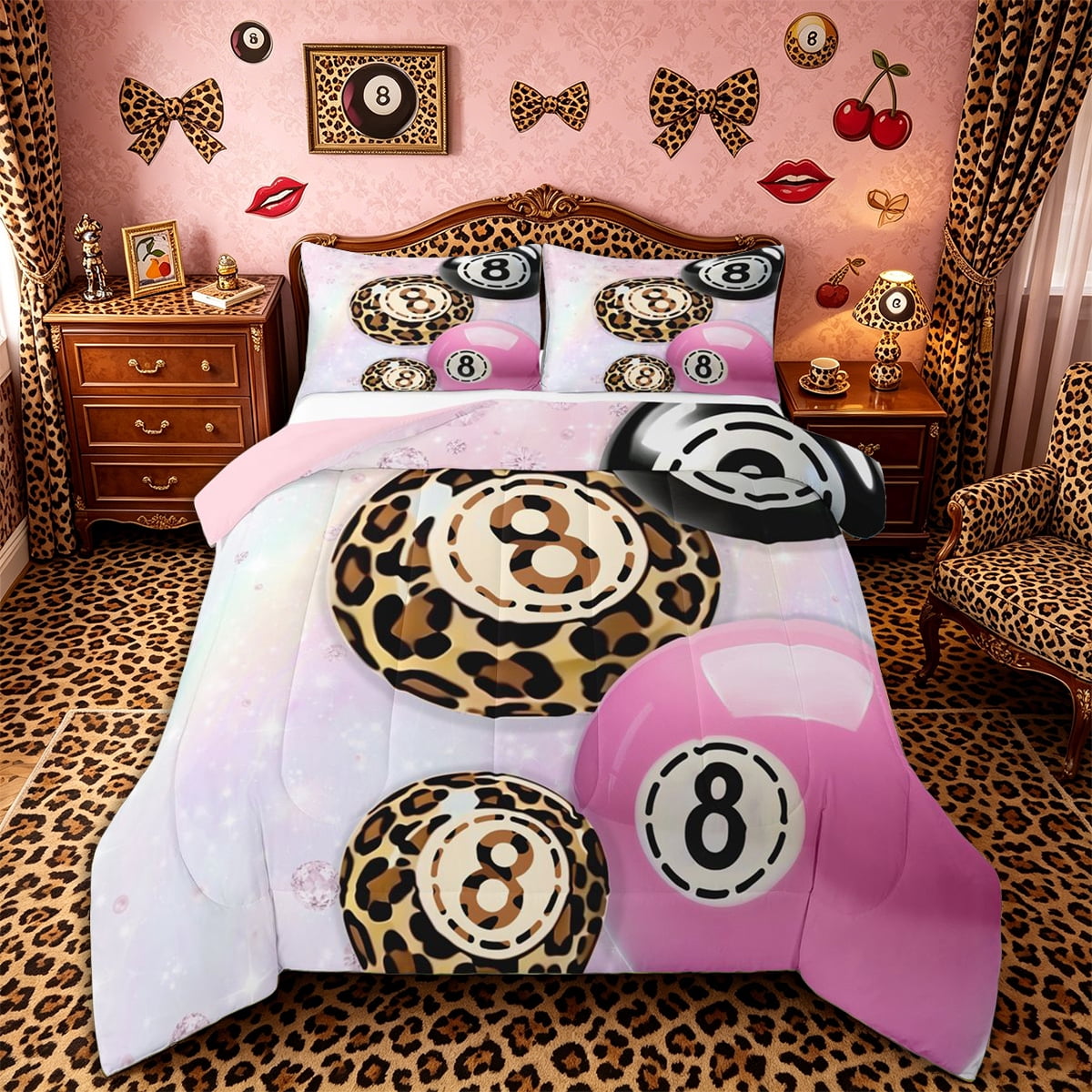Castle Fairy Billiard Leopard Print Full Size Comforter Sets 3-Piece ...
